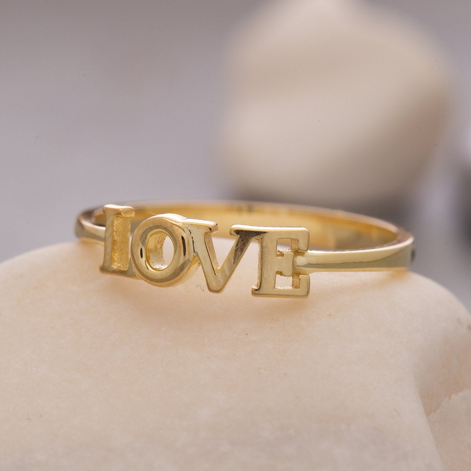 Scprit Love Ring, 14K Solid Gold Love Ring, Sterling Silver Love Ring ...