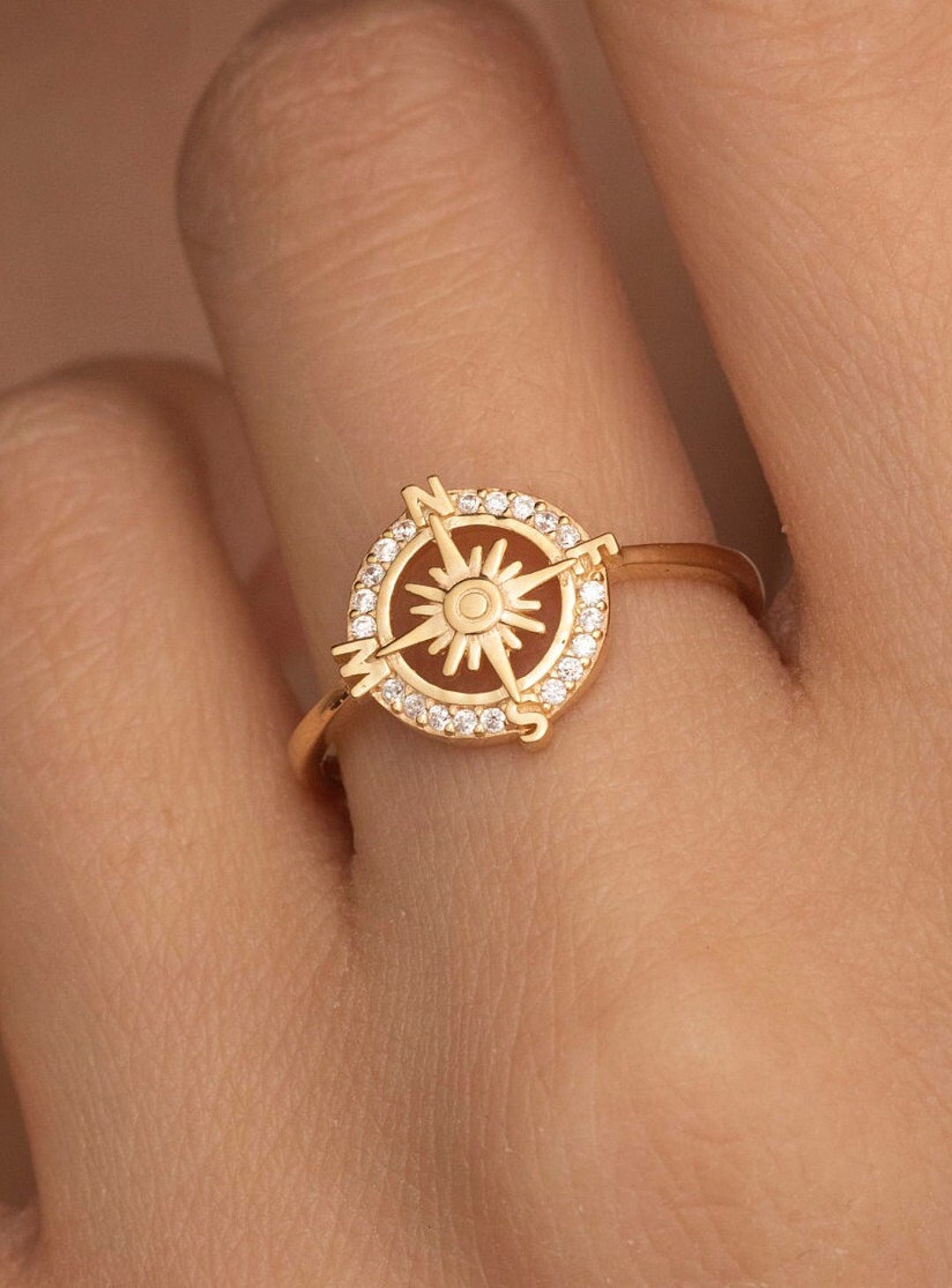 14k Solid Gold Compass Ring 925 Sterling Silver Compass Ring Direction Ring Mothers Day T