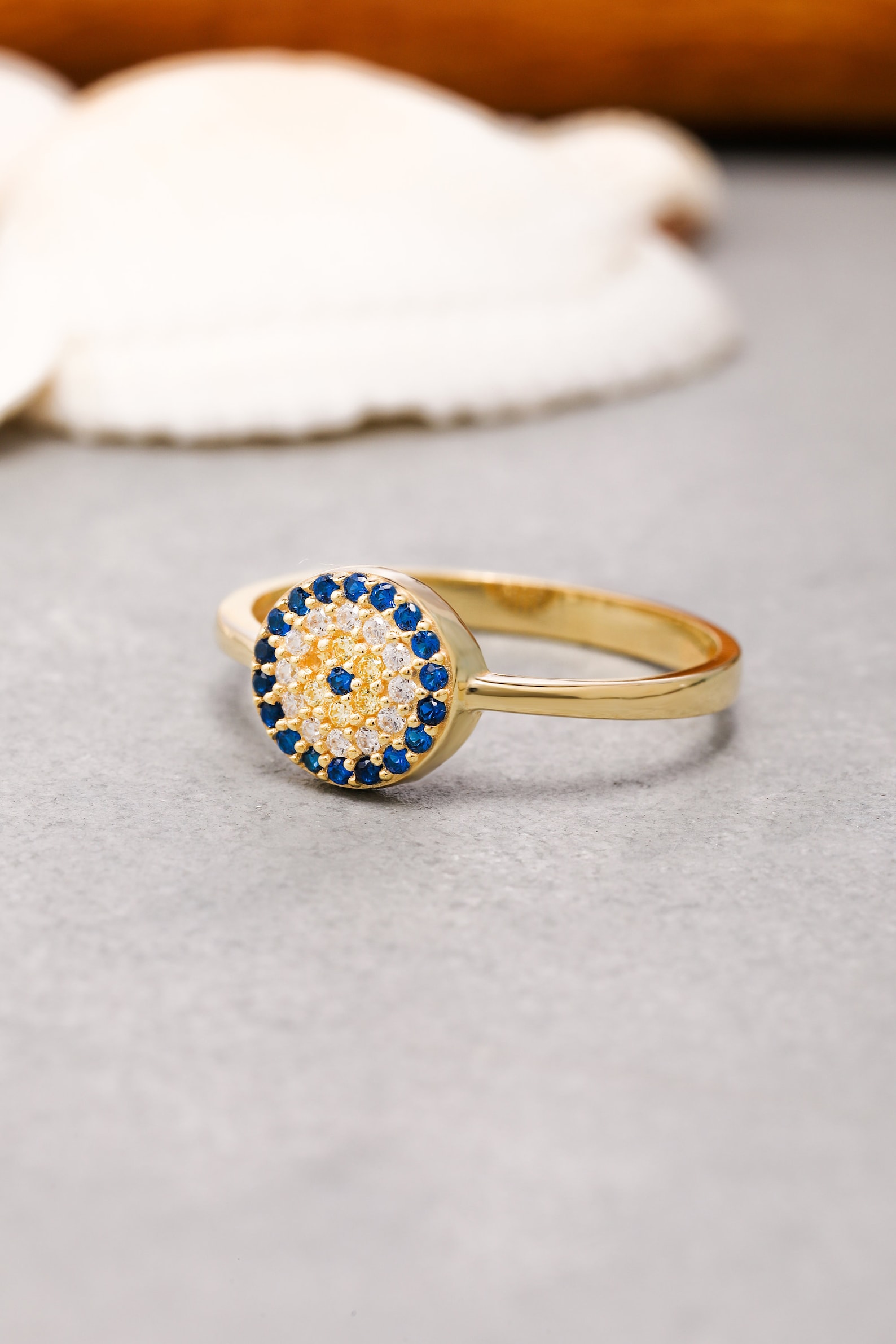 14K Solid Gold Evil Eye Ring Sterling Silver Evil Eye Ring - Etsy