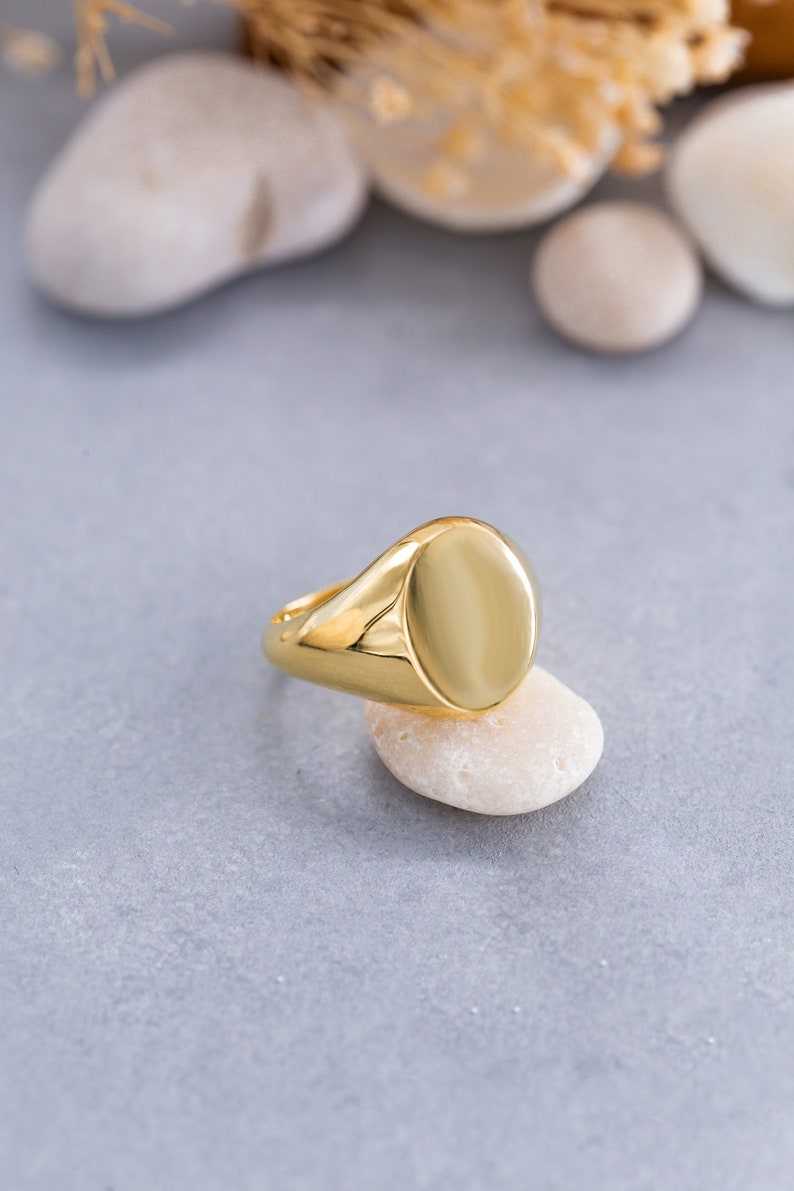 14K Solid Gold Oval Signet Ring Sterling Silver Oval Signet - Etsy
