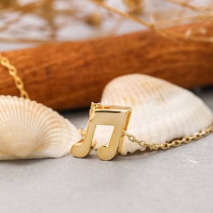 14k Solid Gold Music Note Charm Necklace, 925 Sterling Silver Music ...