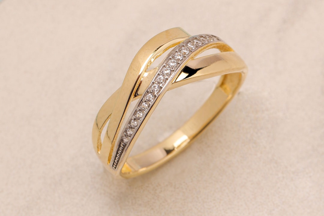 14K Solid Gold 2 Tone Ring, 925 Sterling Silver 2 Tone Ring, Two Tone ...