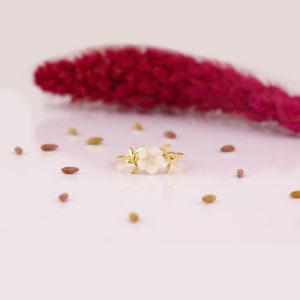 14K Solid Gold Magnolia Flower Ring, 925 Sterling Silver Magnolia ...