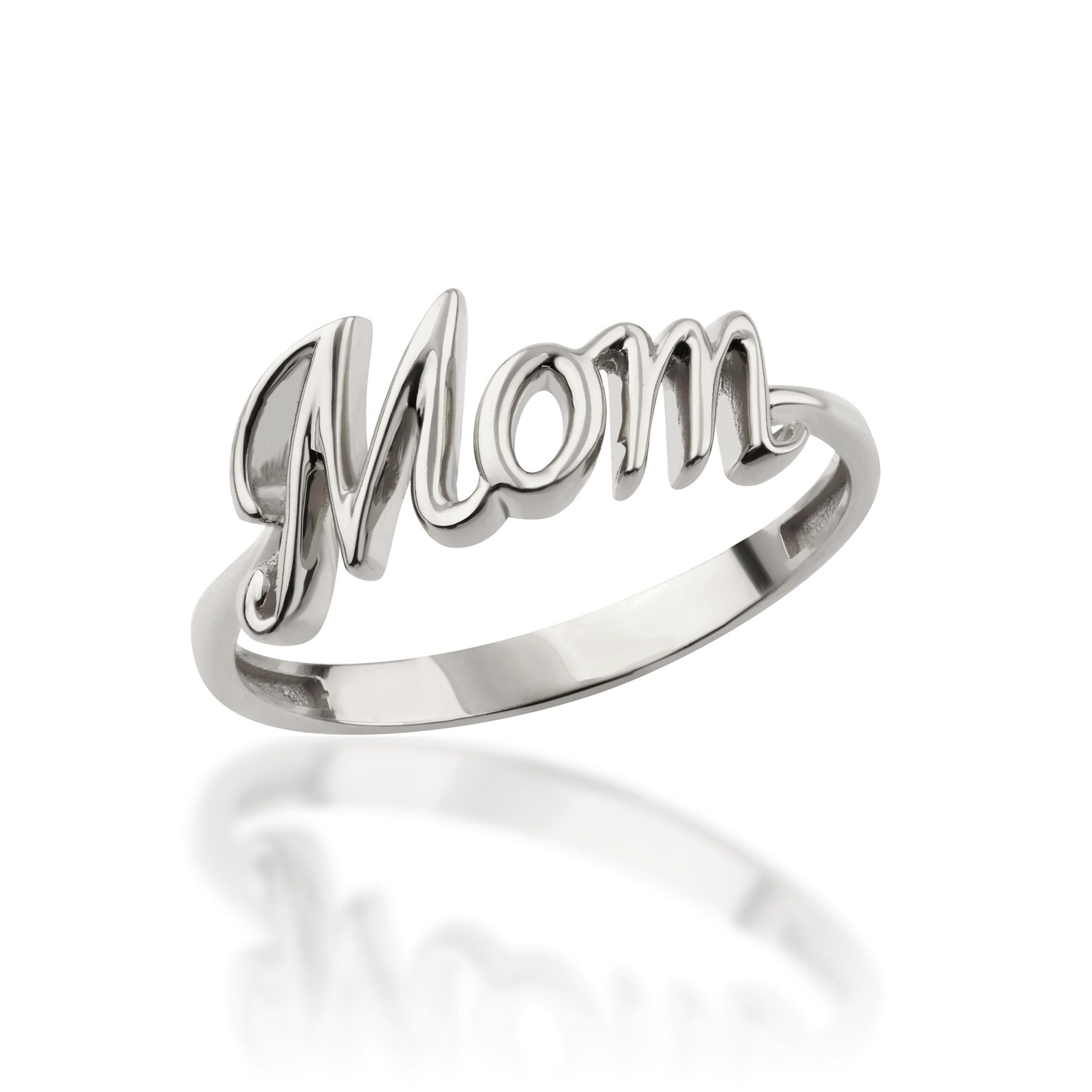 14K Solid Gold Mom Ring, 925 Sterling Silver Mom Ring, Script Mom Ring ...