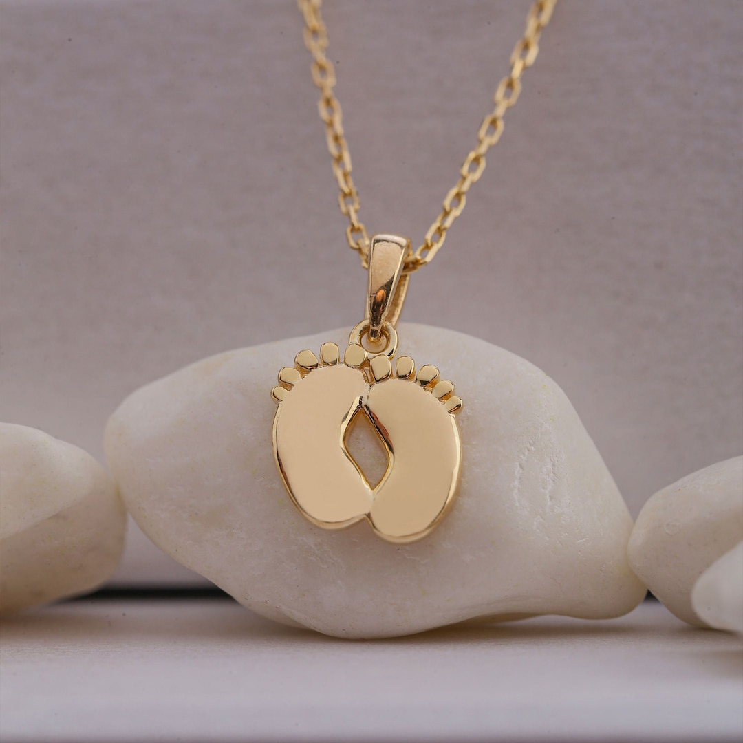 14K Solid Gold Baby Foot Necklace, Silver Baby Foot Necklace, Tiny Baby ...