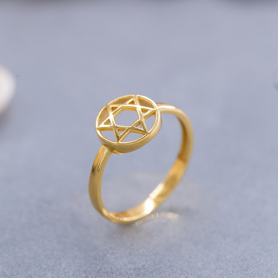 14K Solid Gold Star of David Ring, 925 Sterling Silver Star of David ...