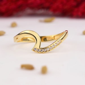 14K Solid Gold Wave Ring, 925 Sterling Silver Wave Ring, Dainty Wave ...