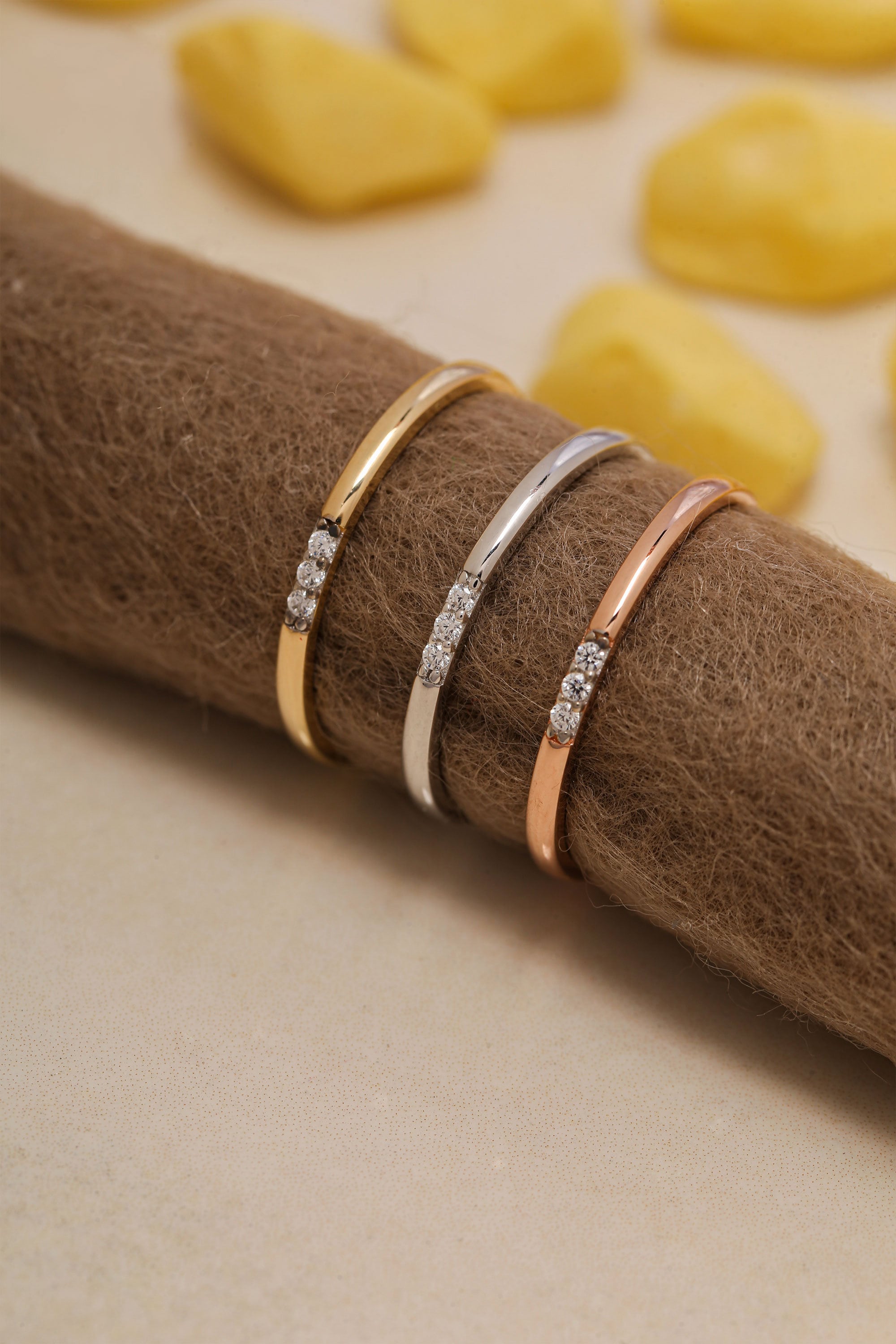 14K Solid Gold Three Stone Ring 925 Sterling Silver Three | Etsy