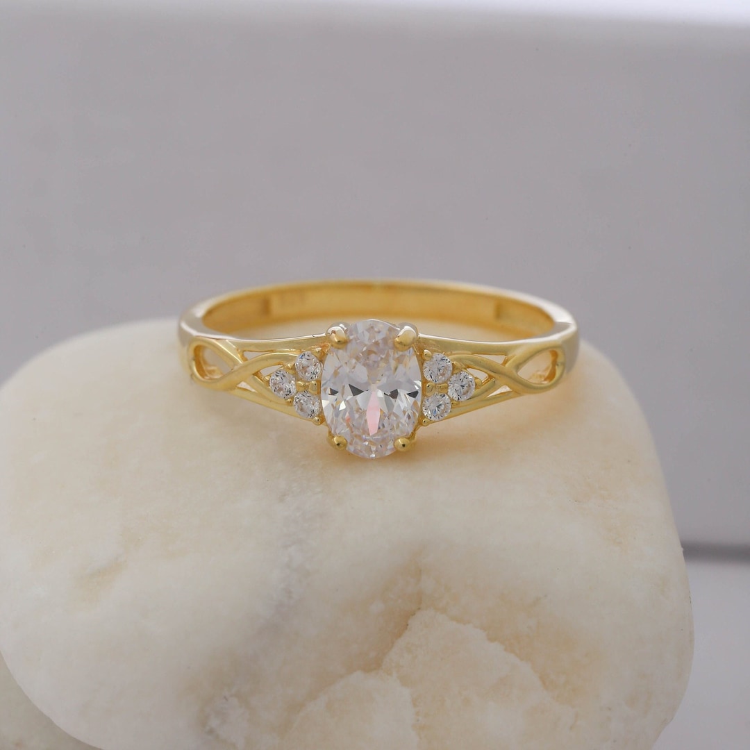 14K Solid Gold Infinity Oval Solitaire Ring, 925 Sterling Silver Infinity Oval Solitaire Ring ...
