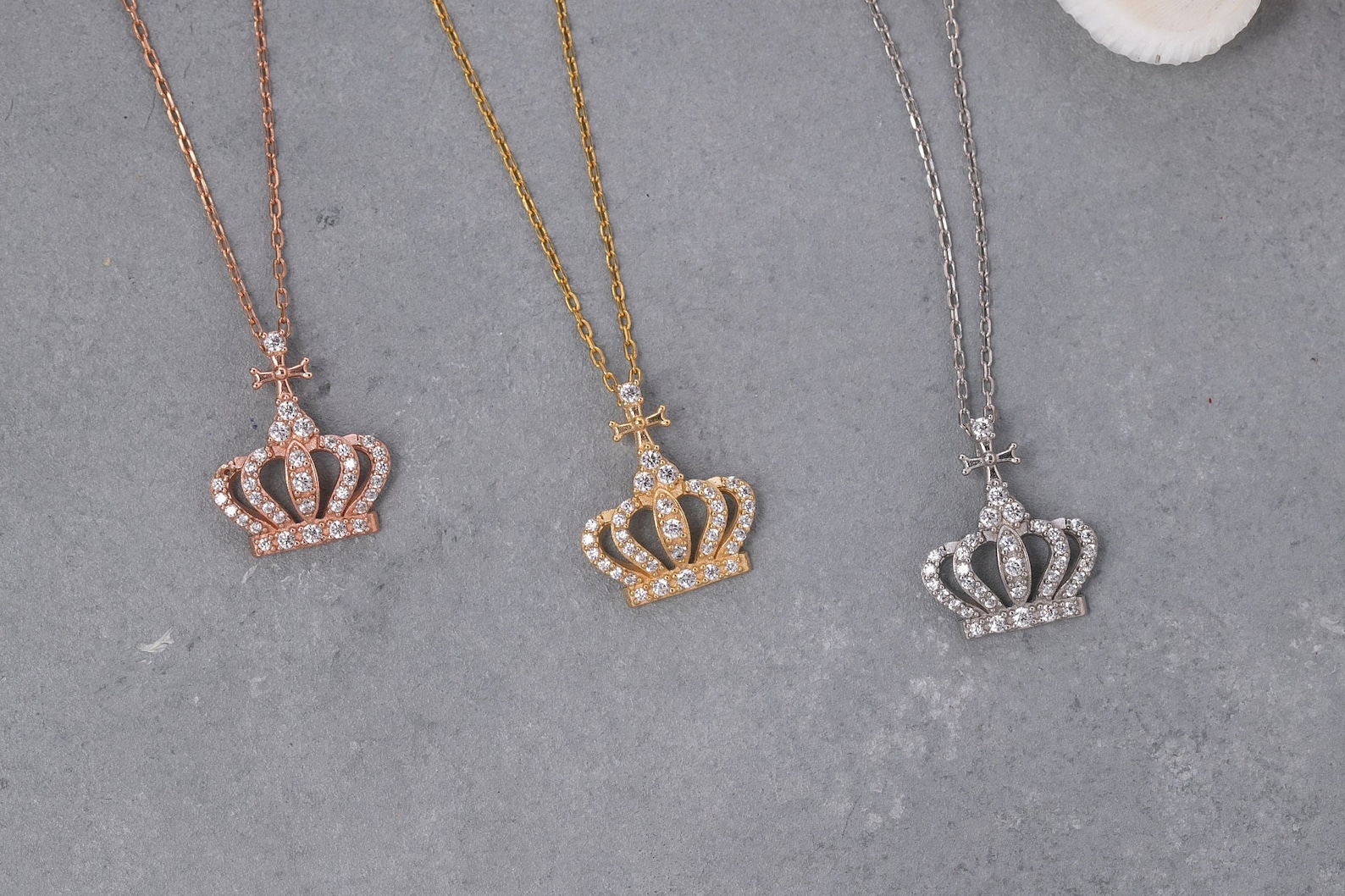 14K Solid Gold Cross Crown Necklace, 925 Silver Cross Crown Necklace ...