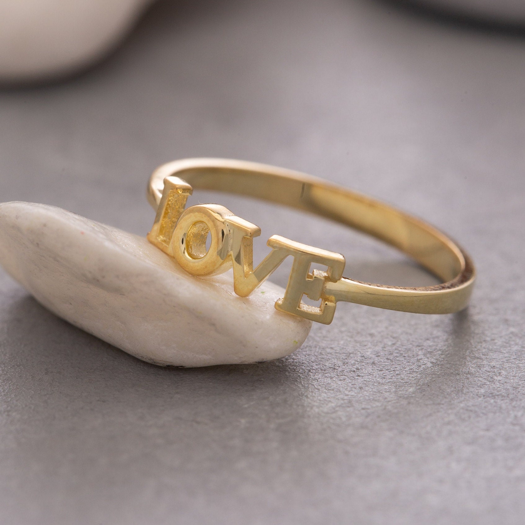 Scprit Love Ring, 14K Solid Gold Love Ring, Sterling Silver Love Ring ...