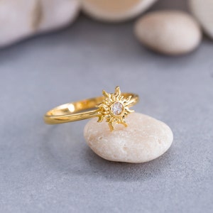 14K Solid Gold Sun Ring, Sterling Silver Sun Ring, Birthstone Ring ...