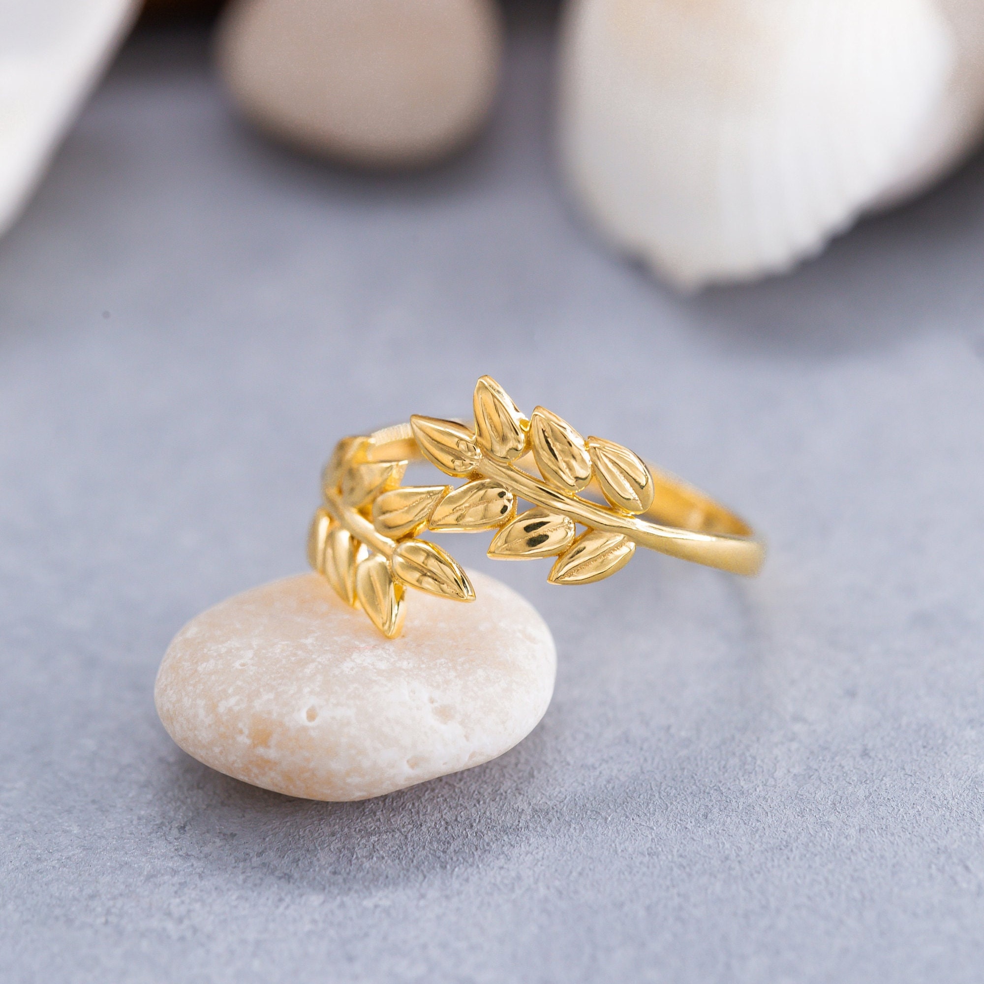 14K Solid Gold Olive Leaf Ring 925 Sterling Silver Olive Leaf - Etsy