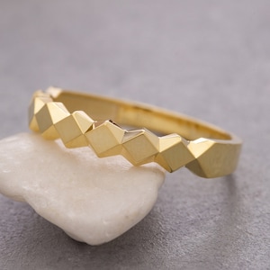 14K Solid Gold Geometric Faceted Ring, 925 Silver Geometric Faceted ...