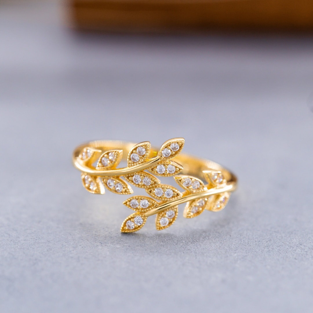14K Solid Gold Olive Leaf Ring, 925 Sterling Silver Olive Leaf Ring ...