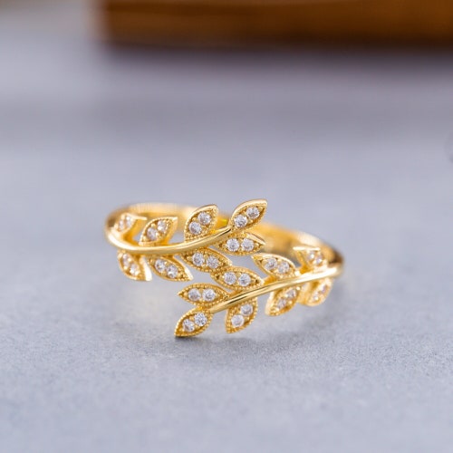 14K Solid Gold Leaf Ring 925 Sterling Silver Leaf Ring - Etsy