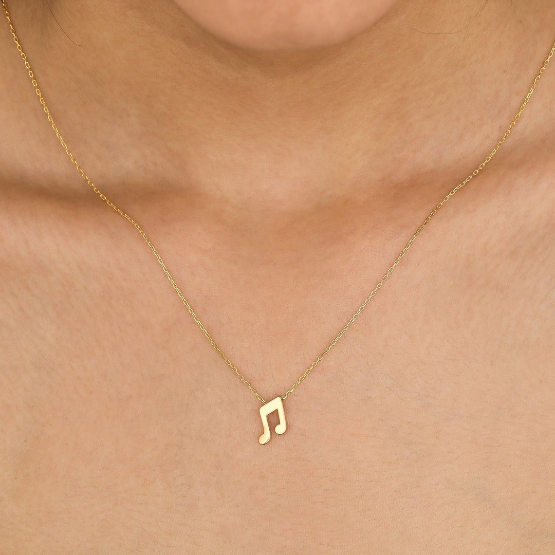 14k Solid Gold Music Note Charm Necklace 925 Sterling Silver - Etsy