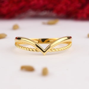 14K Solid Gold V Ring, 925 Sterling Silver V Ring, Chevron Ring ...