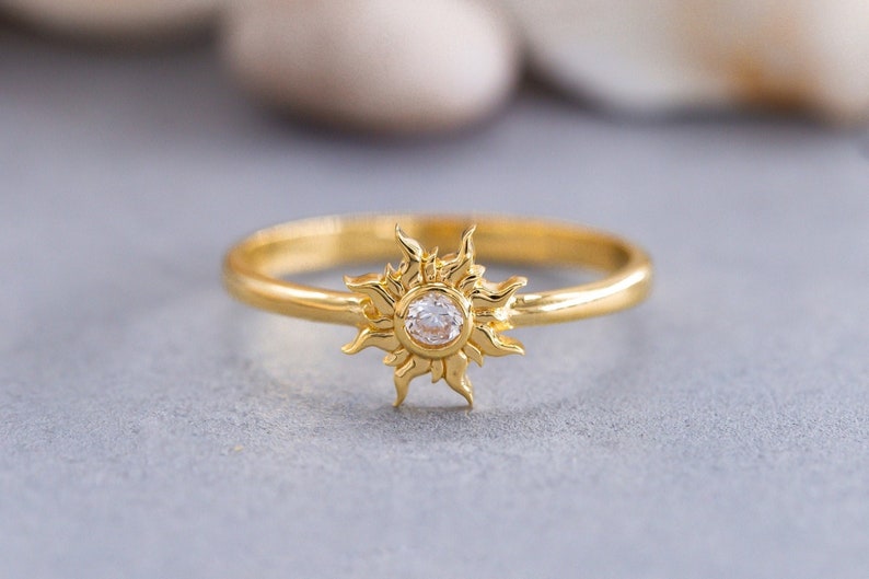 14K Solid Gold Sun Ring Sterling Silver Sun Ring Stackable - Etsy