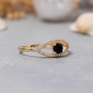14K Solid Gold Evil Eye Ring, Sterling Silver Evil Eye Ring, Handmade ...