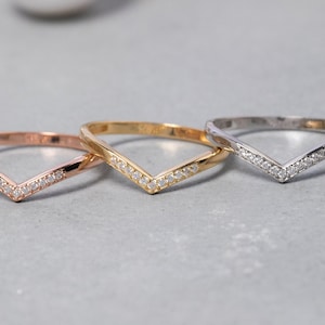 14K Solid Gold V Ring, 925 Sterling Silver V Ring, Chevron Ring, Curved ...