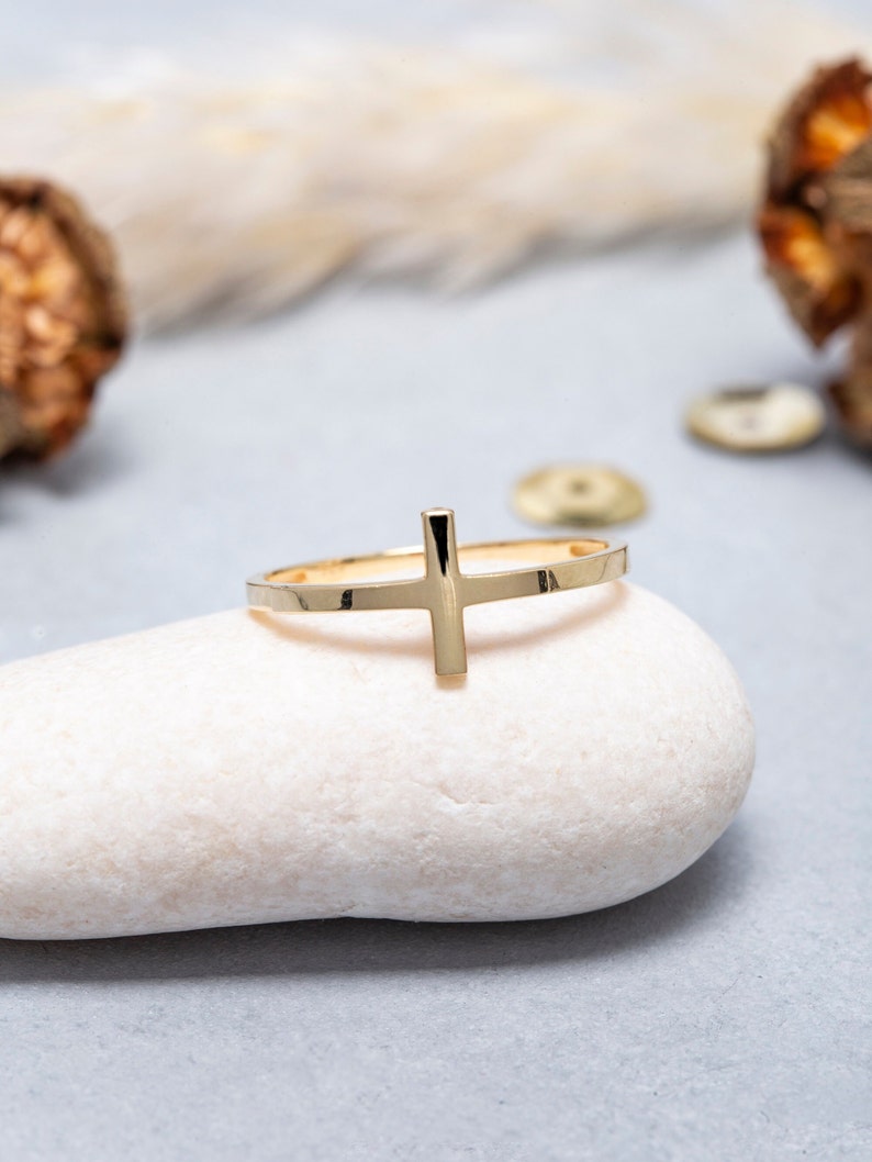 Elegant Cross Ring 14K Solid Gold Cross Ring 925 Sterling - Etsy