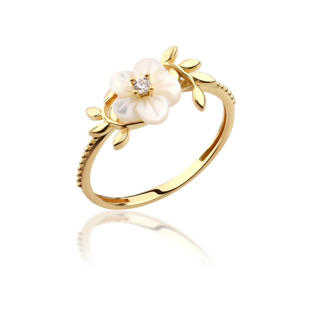 14K Solid Gold Magnolia Flower Ring, 925 Sterling Silver Magnolia ...