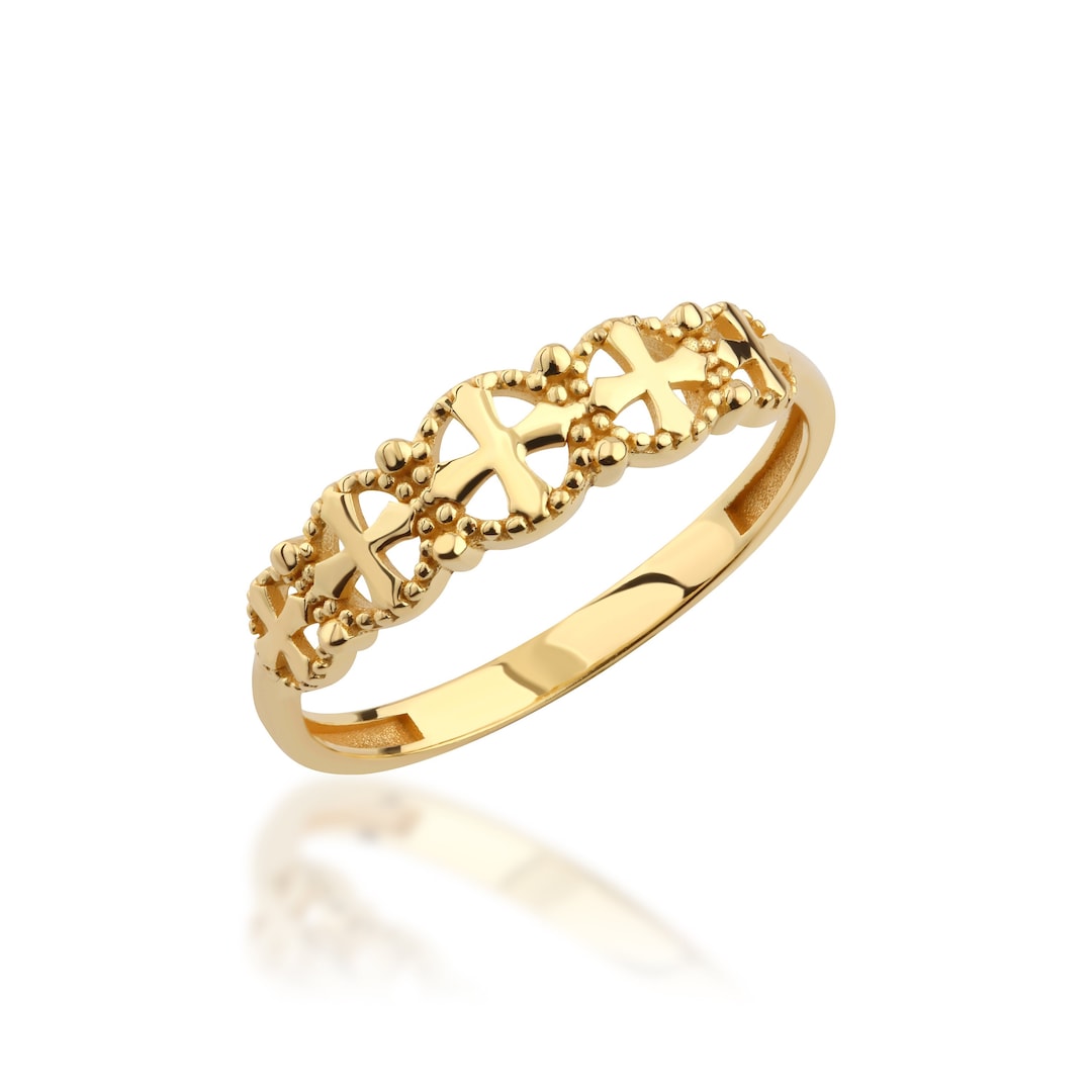 14K Solid Gold Band Cross Ring, 925 Sterling Silver Cross Ring, Elegant ...