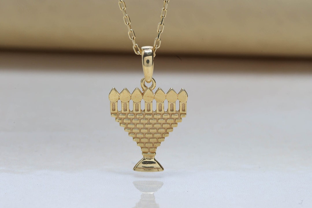 Jerusalem Holy Temple Menorah, 14K Solid Gold Jerusalem Menorah ...