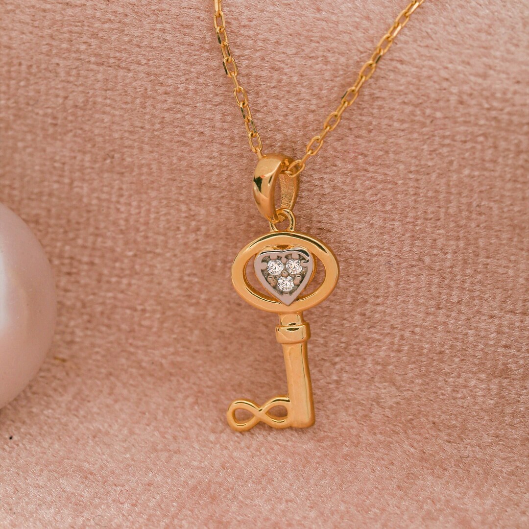 14K Solid Gold Infinity and Key Necklace, Silver Infinity and Key ...
