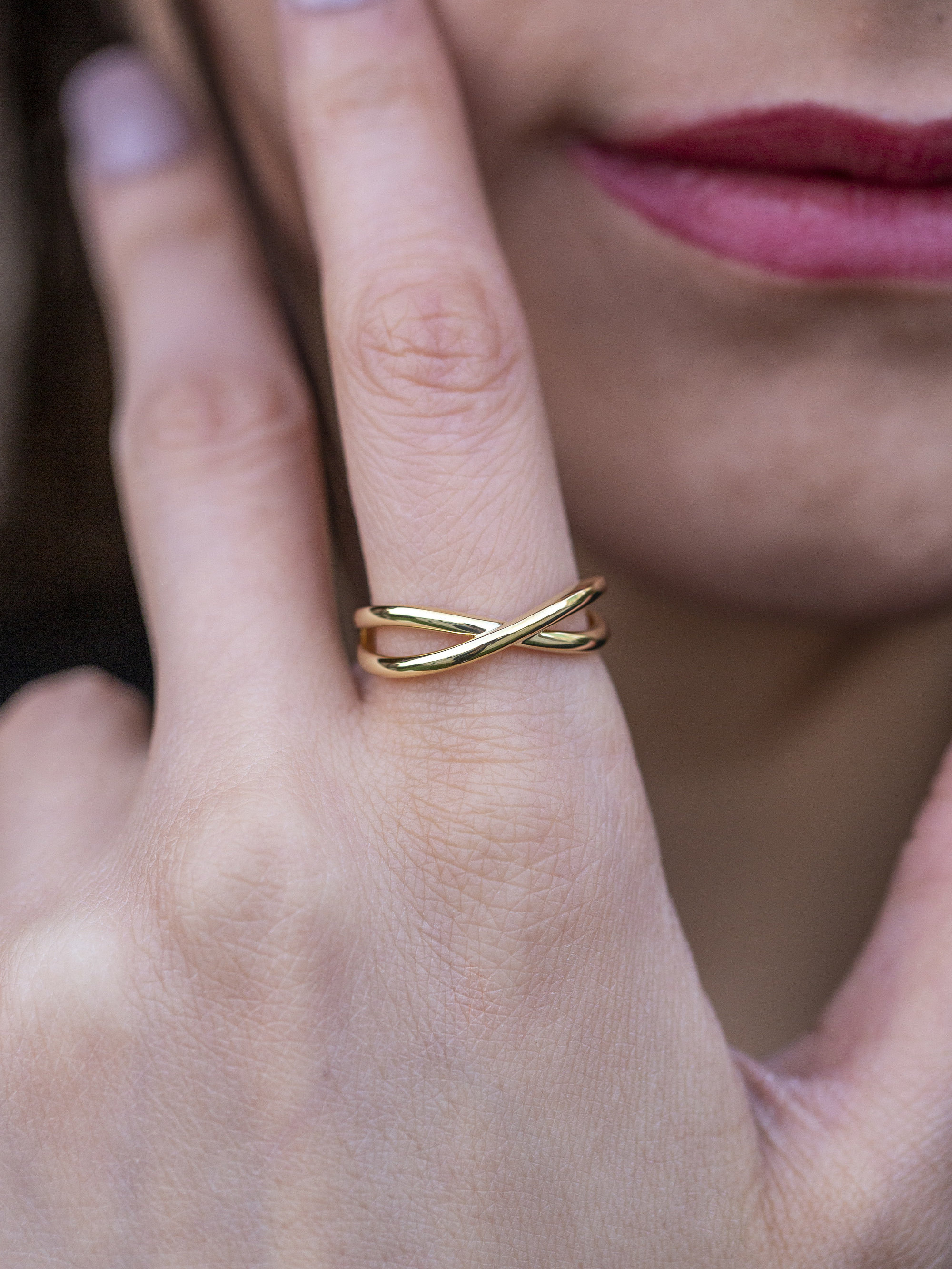 14K Solid Gold Criss Cross Ring 925 Sterling Silver Criss - Etsy