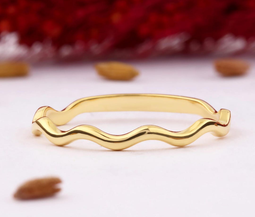 14K Solid Gold Wave Ring, Sterling Silver Wave Ring, Tiny Zigzag Ring, Minimalist Curved Gold ...