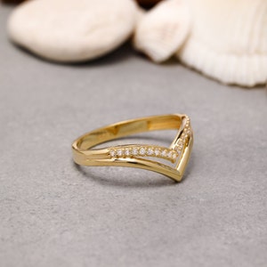 14K Solid Gold V Ring, 925 Sterling Silver V Ring, Chevron Ring, Curved ...