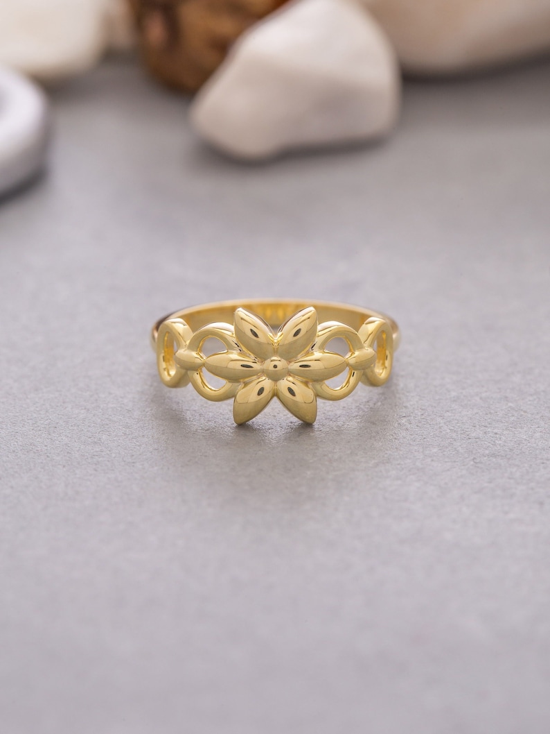 14K Solid Gold Flower Ring Sterling Silver Flower Ring Daisy - Etsy