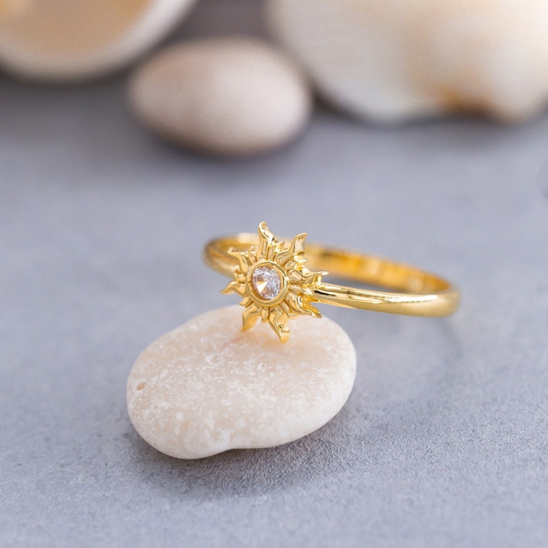 14K Solid Gold Sun Ring Sterling Silver Sun Ring Stackable - Etsy