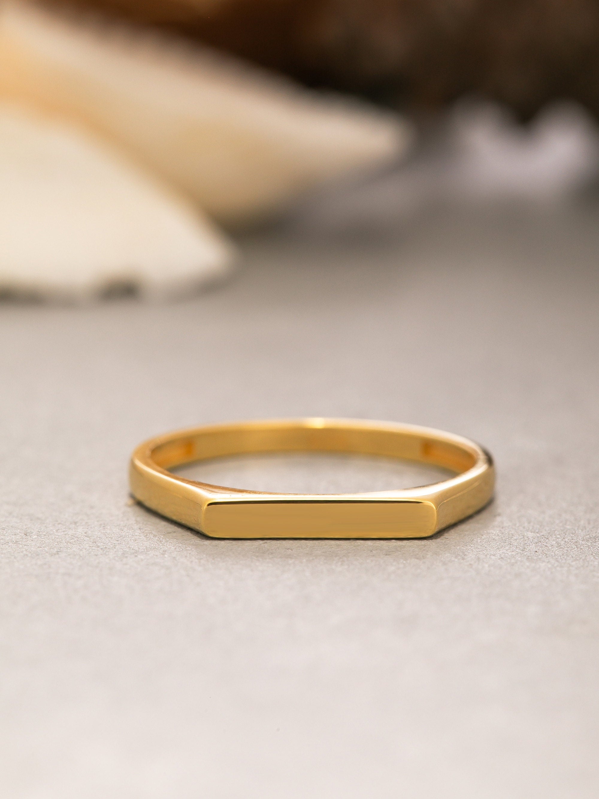 14K Solid Gold Signet Ring 925 Sterling Silver Signet Ring - Etsy