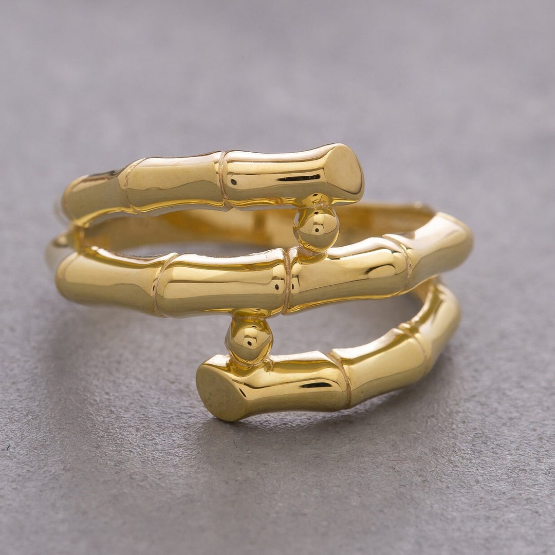 Big Bamboo Ring, 14K Solid Gold Bamboo Ring, 925 Sterling Silver Bamboo ...