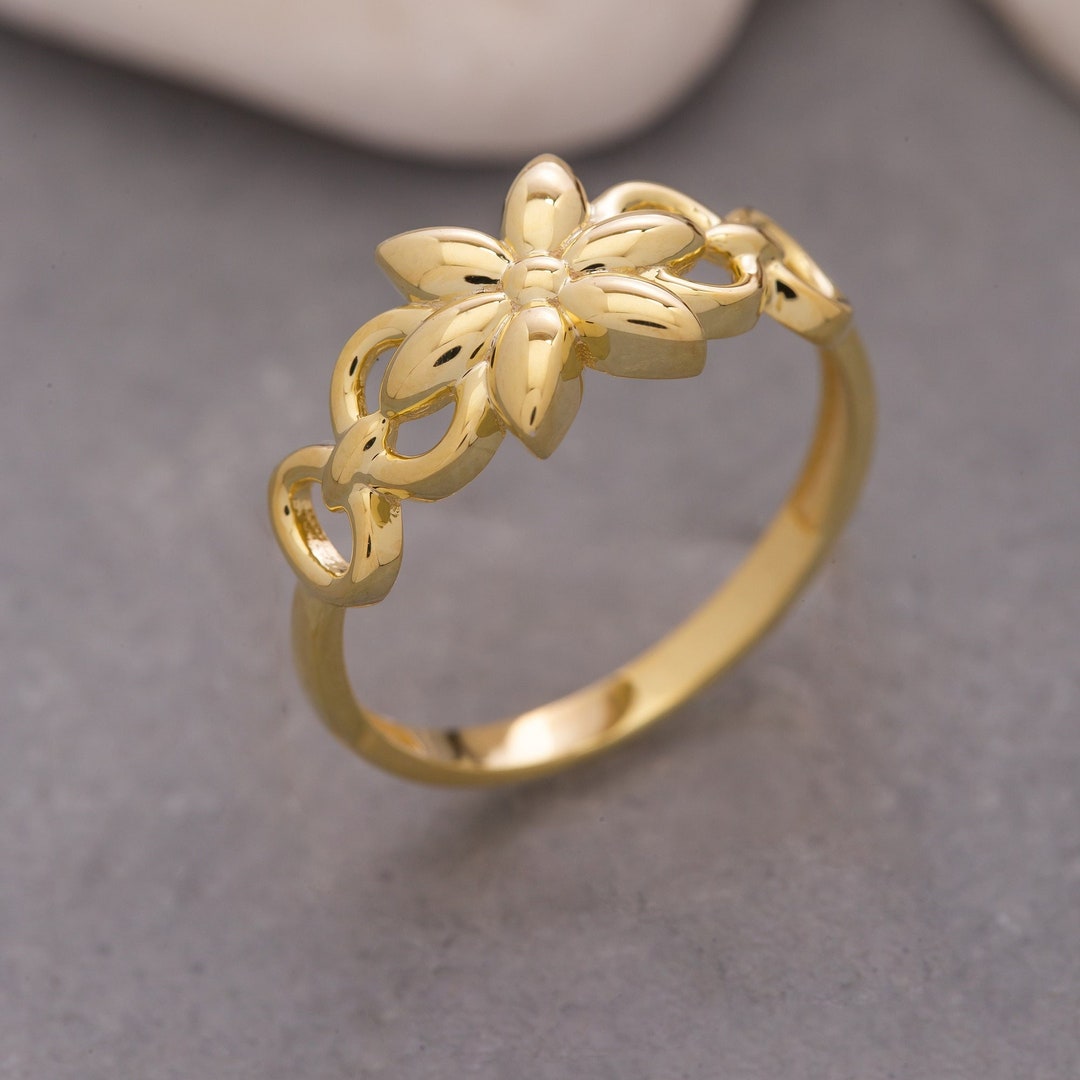 14K Solid Gold Flower Ring, Sterling Silver Flower Ring, Daisy Ring ...