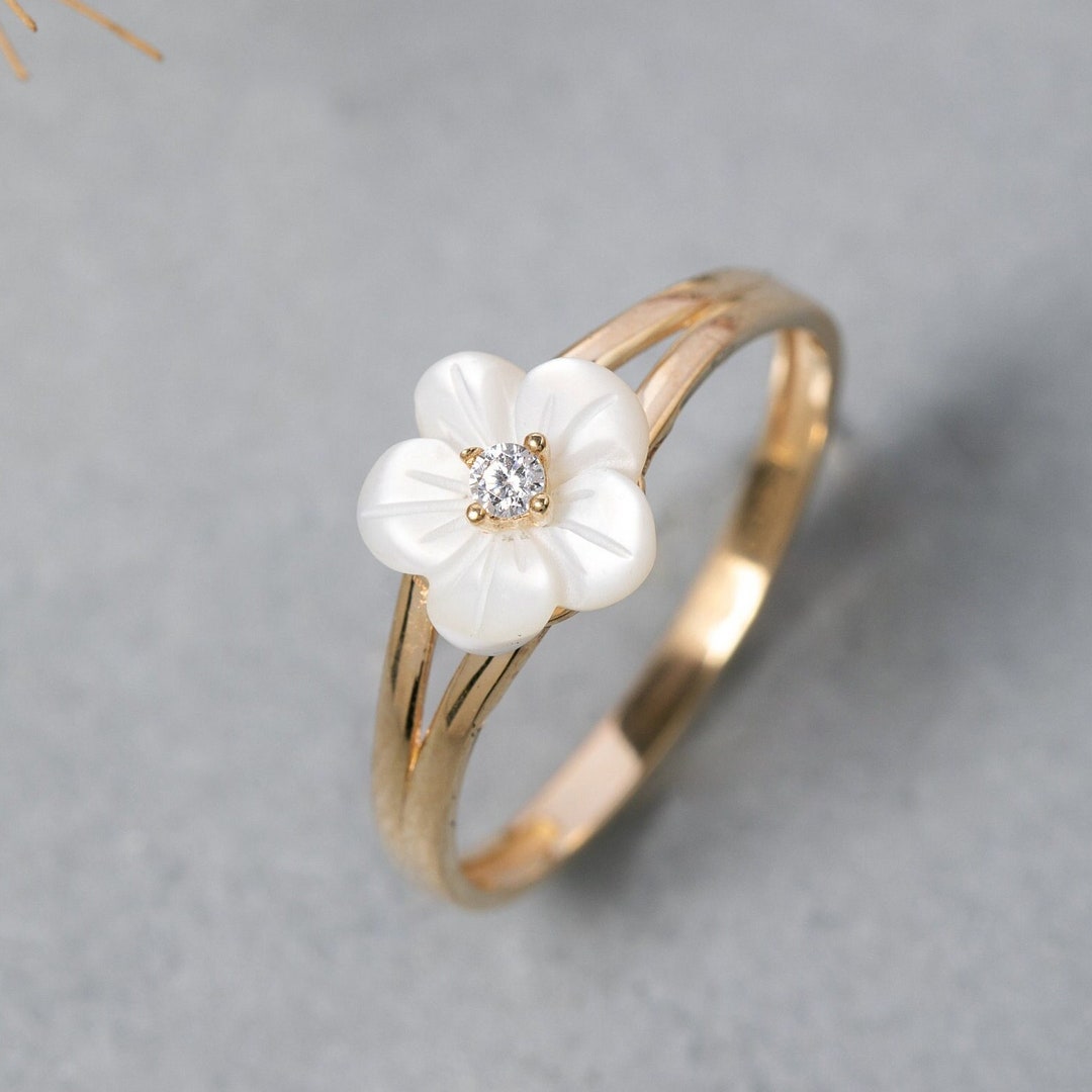14K Solid Gold Magnolia Flower Ring, 925 Sterling Silver Magnolia ...