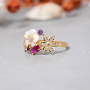 14K Solid Gold Magnolia Flower Ring, 925 Sterling Silver Magnolia ...