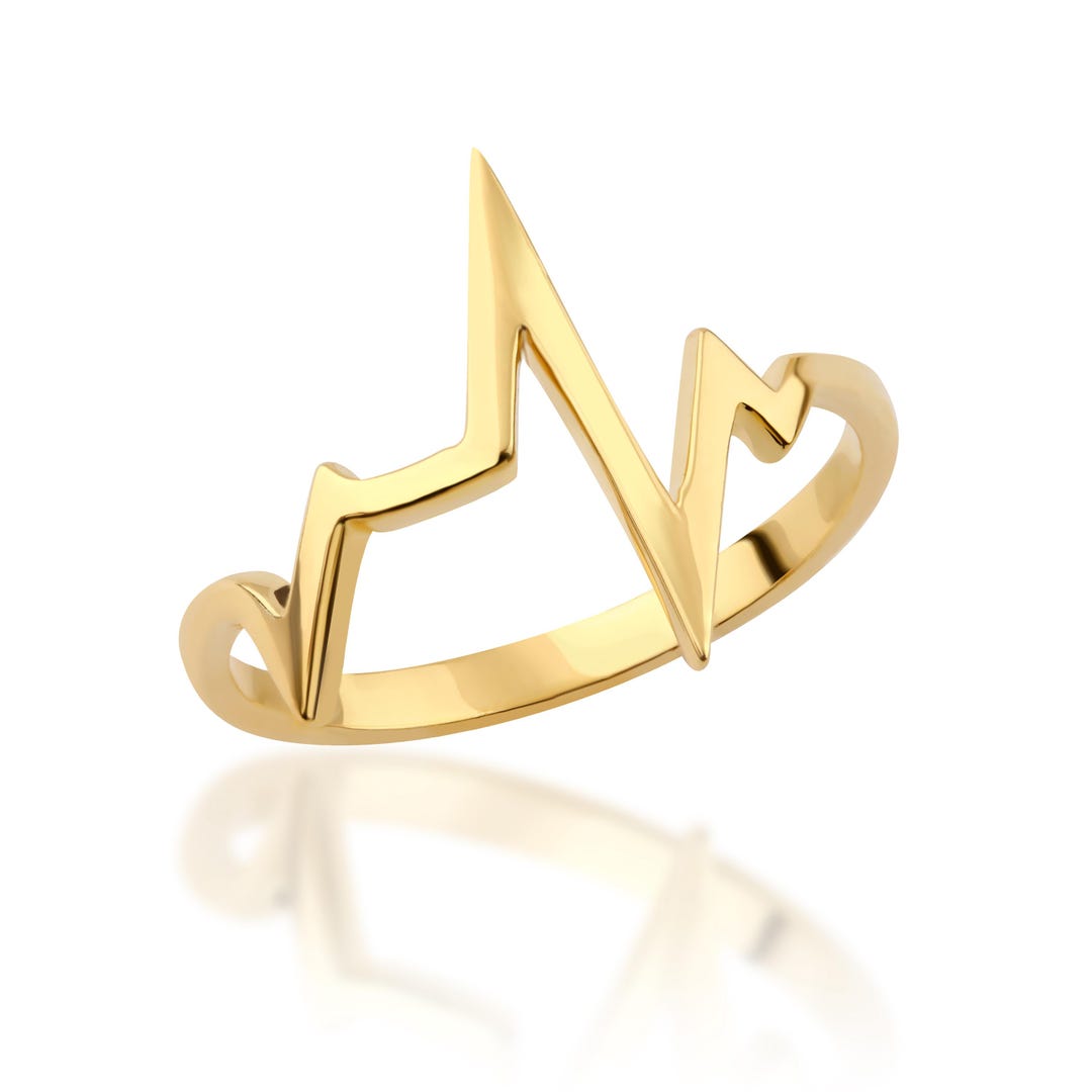 14K Solid Gold Heartbeat Ring, 925 Sterling Silver Heartbeat Ring ...