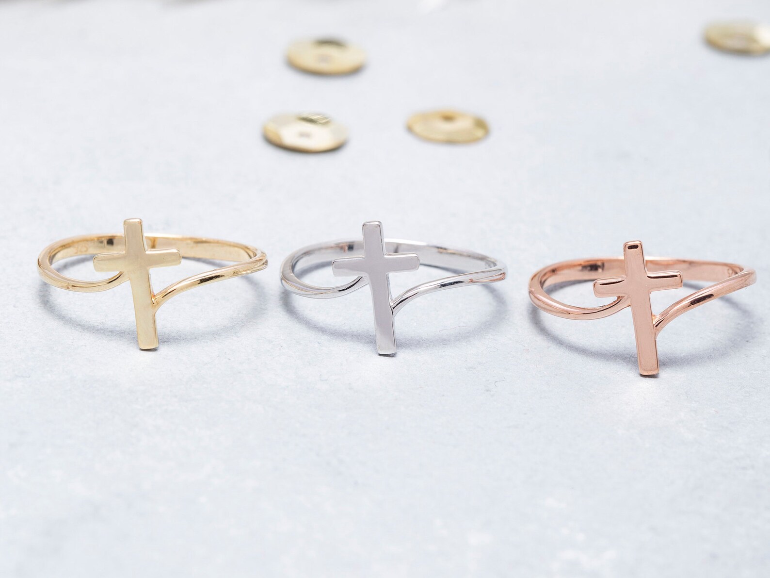 14K Solid Gold Cross Ring 925 Sterling Silver Cross Ring - Etsy