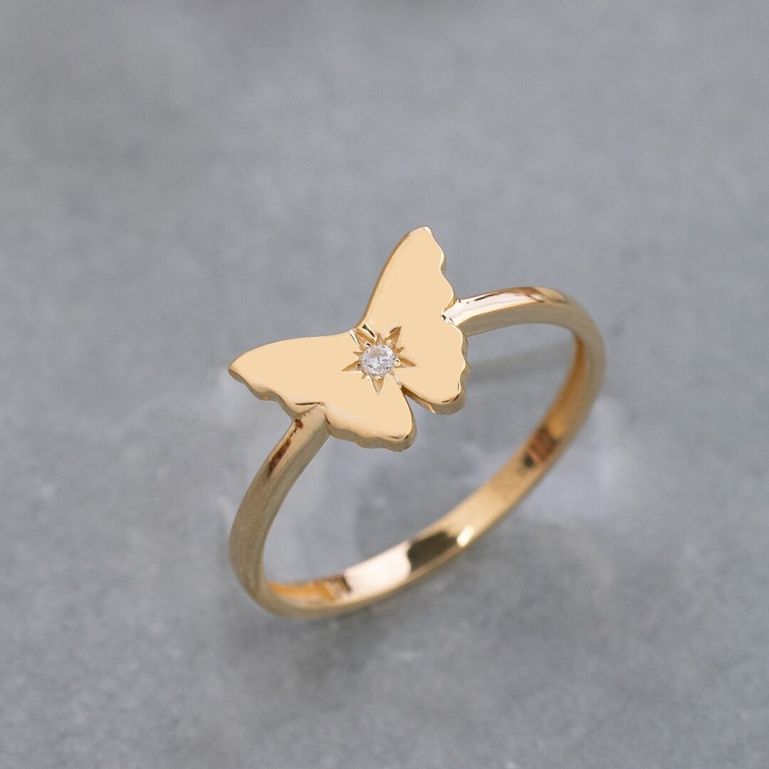 14K Solid Gold Butterfly Ring, 925 Sterling Silver Butterfly Ring ...
