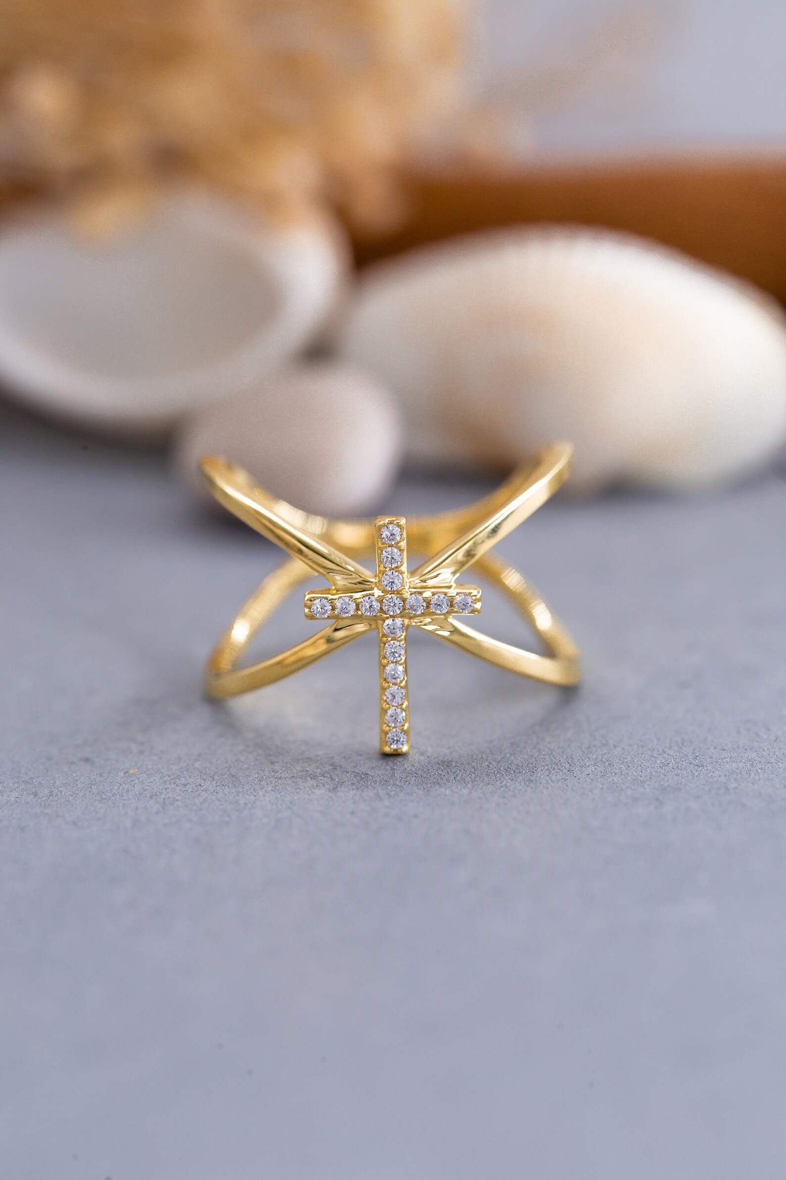 X Cross Ring 14K Solid Gold Cross Ring 925 Sterling Silver - Etsy