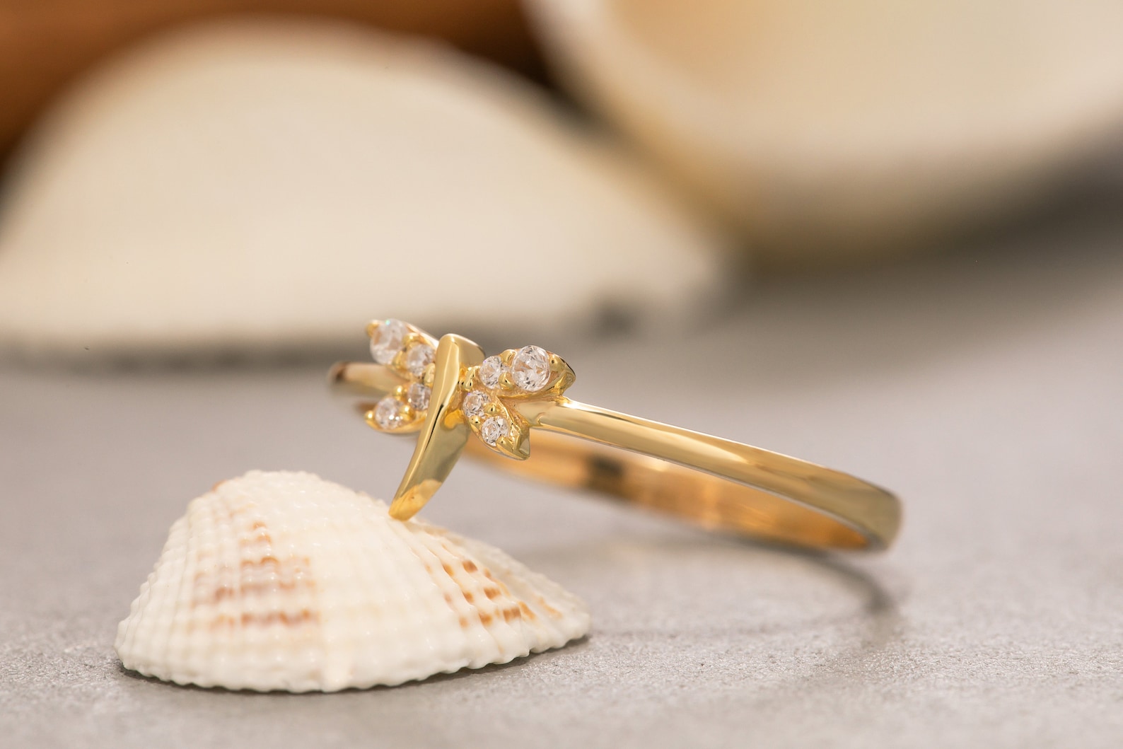 14K Solid Gold Dragonfly Ring, 925 Sterling Silver Dragonfly Ring, CZ ...