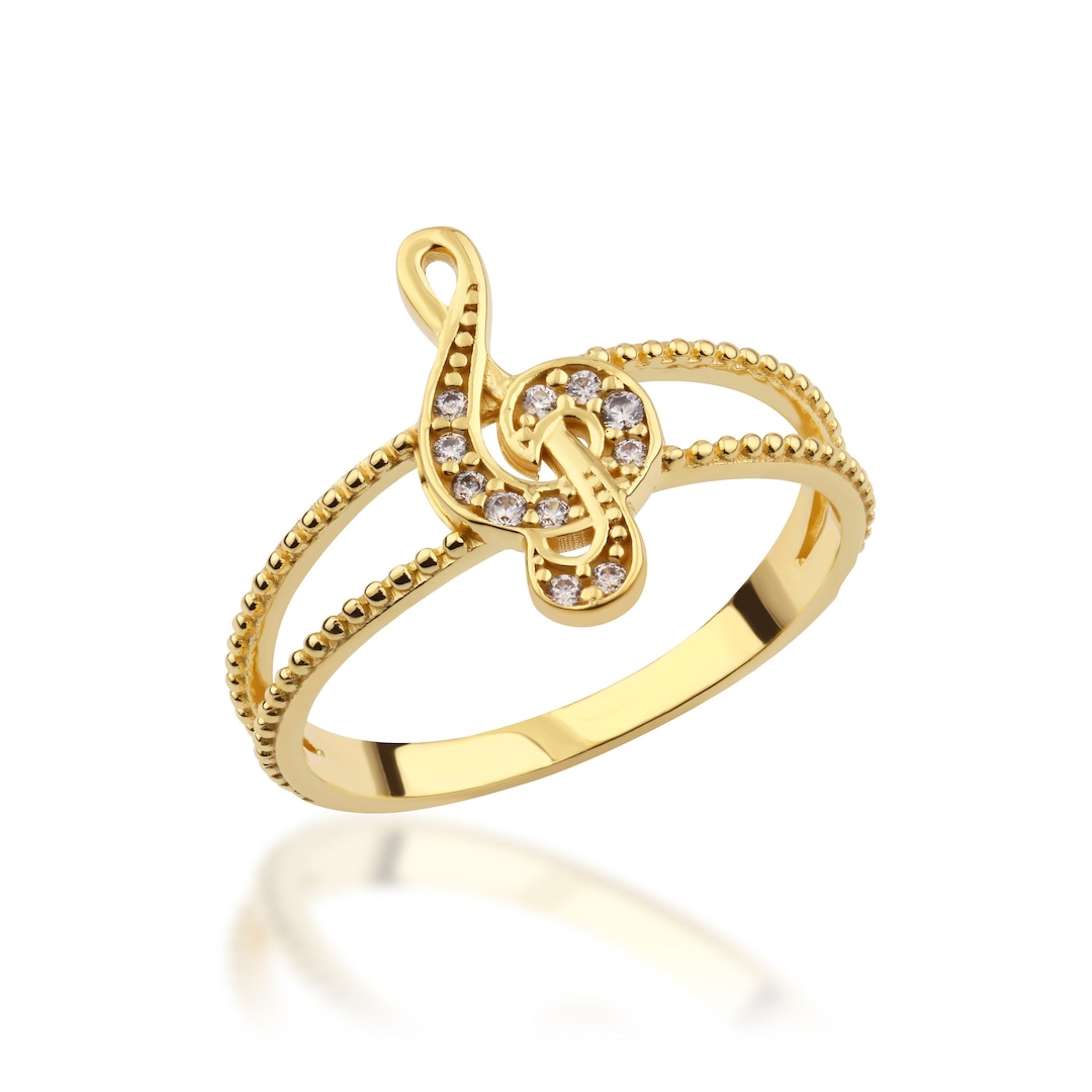 14K Solid Gold Treble Clef Ring, 925 Sterling Silver Treble Clef Ring ...
