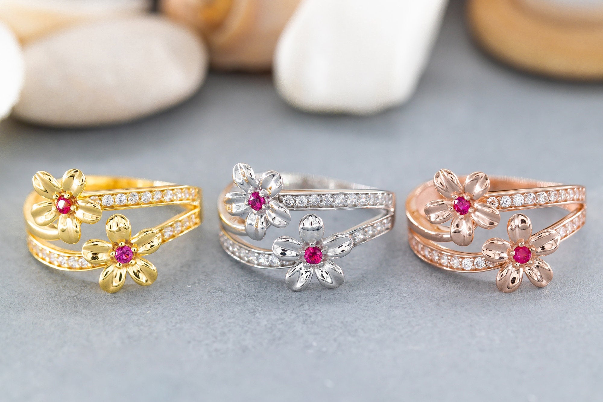 14K Solid Gold Daisy Ring, 925 Sterling Silver Daisy Ring, Flower Ring ...