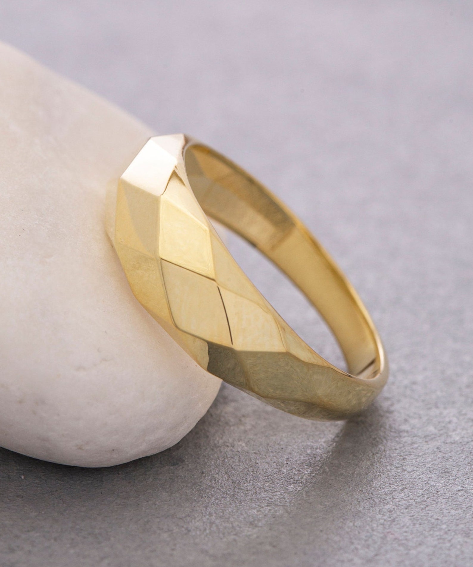 14k Solid Gold Geometric Faceted Ring, 925 Sterling Silver Geometric ...