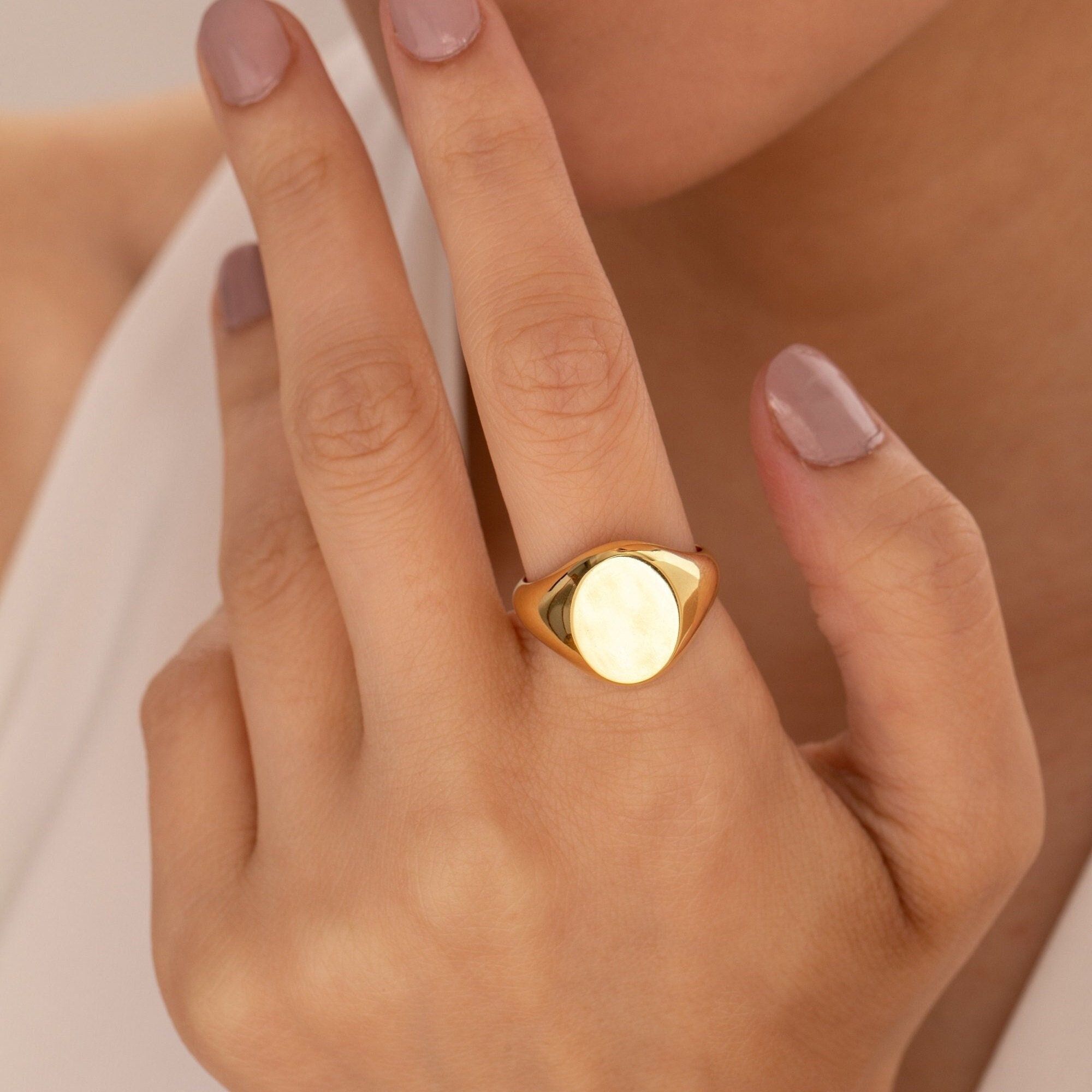 14K Solid Gold Oval Signet Ring Sterling Silver Oval Signet - Etsy