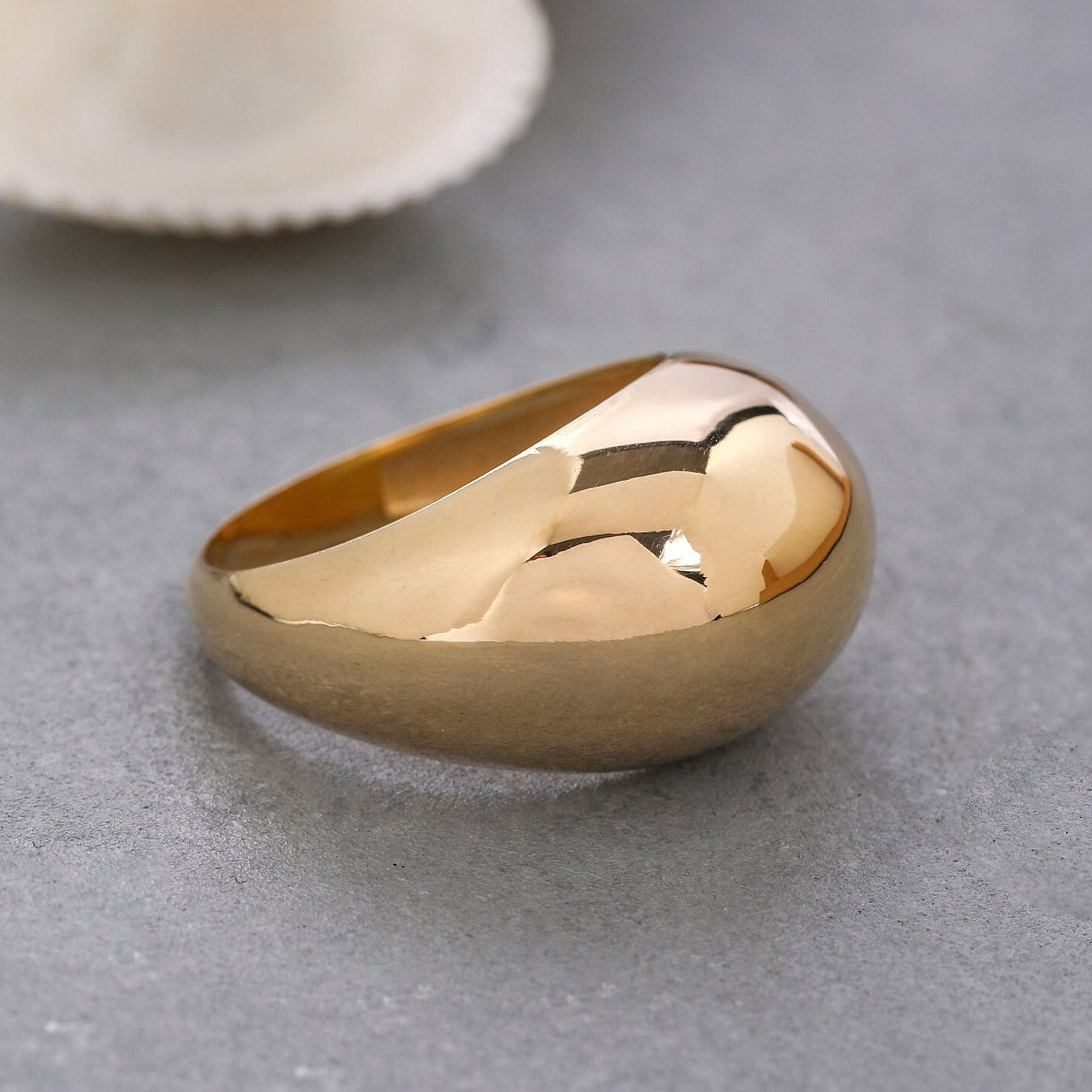 14K Solid Gold Big Dome Ring, 925 Sterling Silver Big Dome Ring, Thick ...